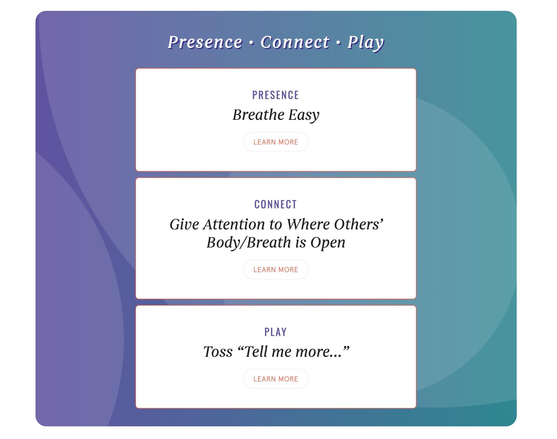 Presence-Connect-Play Web App — Learn how to do the prompts
